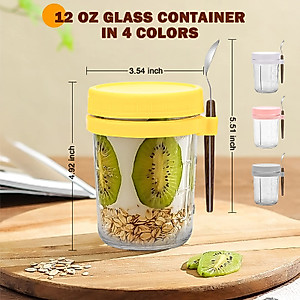 FISHOAKY 4 Pack Overnight Oats Containers with Lids and Spoons, 12 oz Glass Mason Jars for Overnight Oats with Measurement,Overnight Oats Jars Airtight Jars for Milk, Cereal, Fruit, Yogurt and More
