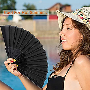 4 Pieces Handheld Folding Fan Chinese Fan Oriental Cloth Fabric Fan for Dancing, Party, Wedding Gifts, DIY Decoration, Home Decorations (Black)