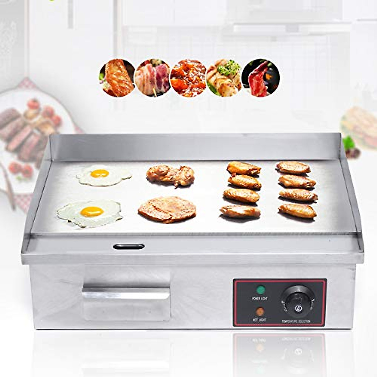 3000W 22" Commercial Electric Countertop Griddle Flat Top Grill Hot Plate Bbq Non-Stick Flat Large Countertop Griddle, Adjustable Thermostatic Control, For Home Or Commercial Places