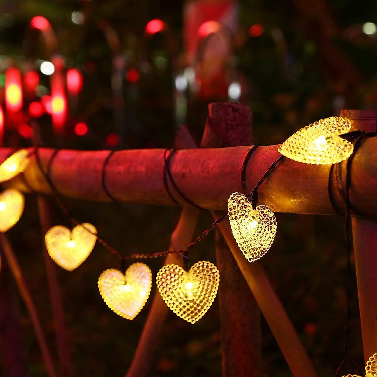 WONFAST Solar Heart String Lights, Waterproof 23ft 50LED Heart-Shaped 8 Mode Solar Starry Ambiance Lighting Christmas Fairy String Lights for Gardens Path Homes Wedding Party Decor (Warm White)