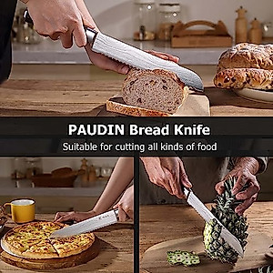 PAUDIN Bread Knife 8 inch, Ultra Sharp Serrated Knife, German High Carbon Stainless Steel, Bread Cutting Knife, Professional Grade Serrated Bread Knife, with Ergonomic Handle and Gift Box