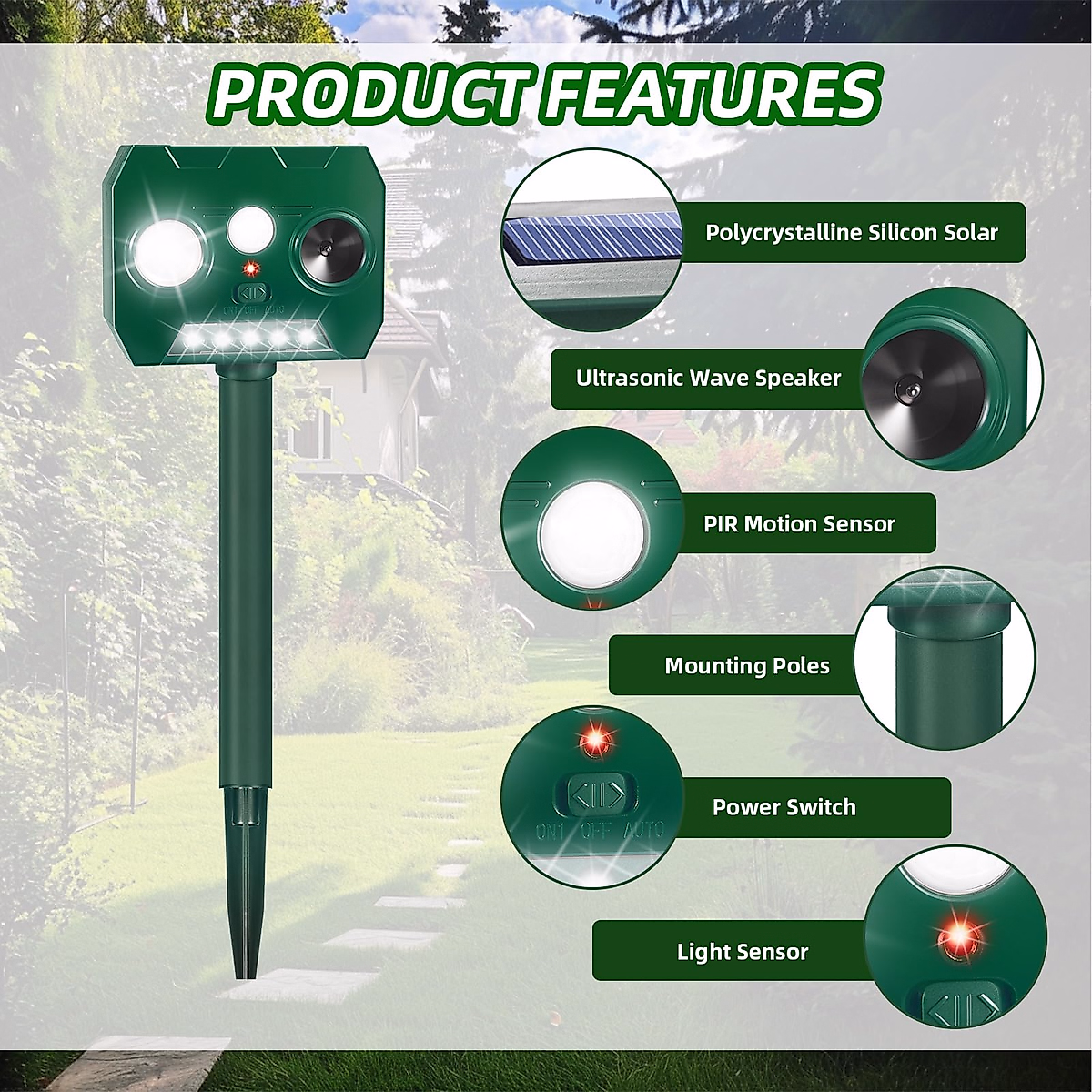 2 Pack Ultrasonic Motion Sensor Alarm for Yard Lawn with Motion Sensor and Flashing Lights, Ultrasonic Motion Sensor Alarm Outdoor for Yard Solar Powered Motion Sensor Alarm for Garden Yard Lawn