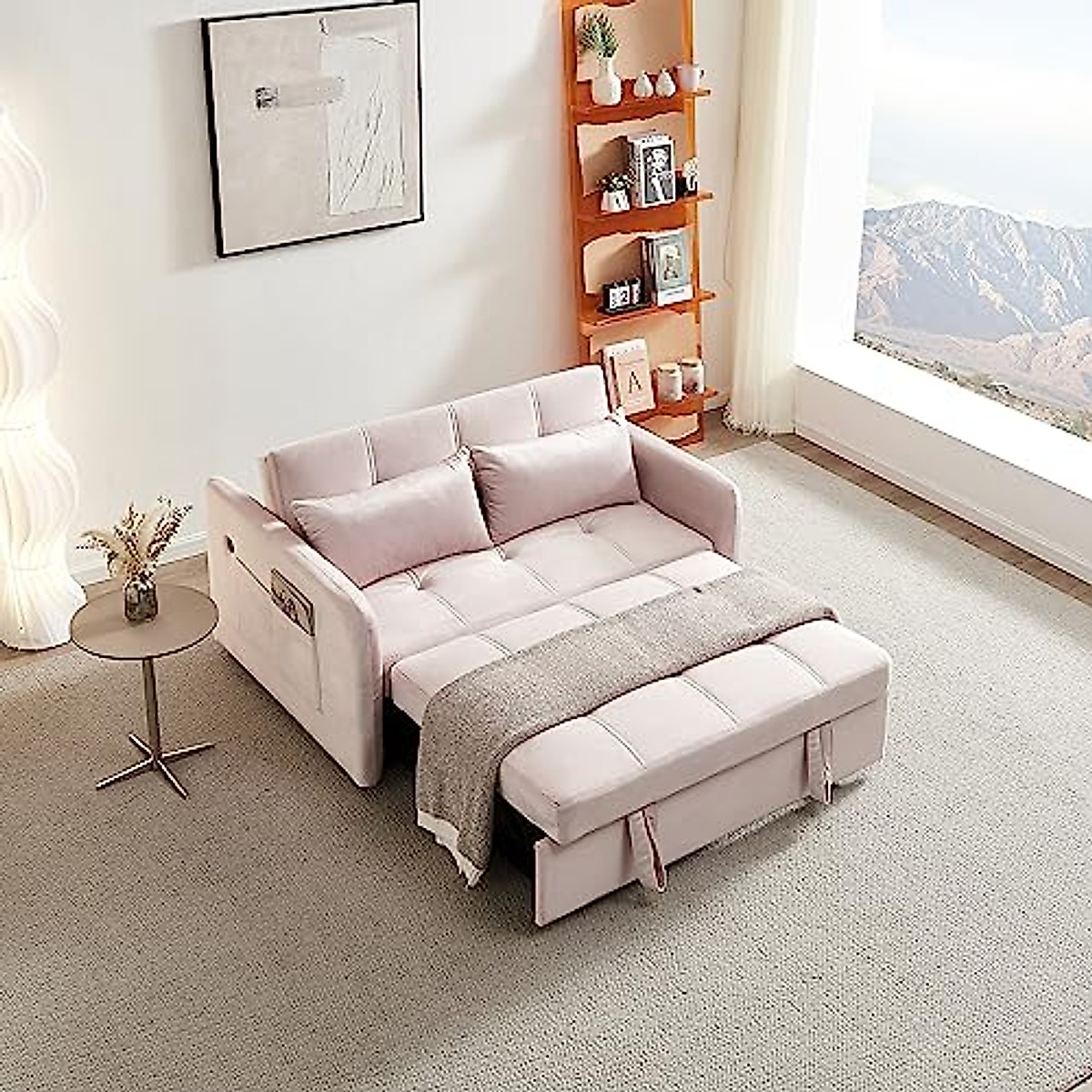 YUNLife&Home Modern Upholstered Futon Loveseat Sofa Convertible to Sleeper Sofá Bed,Love Seat Chaise Lounge Couch Chair 2 Seaters with Adjustable Backrest for Living Room Apartment Small Space