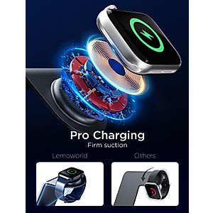 Lemoworld 15W Wireless Charger iPhone Fast Charging, 3 in 1 Wireless for Apple Charging Station Multiple Device [Metal] iPhone Charging Station for iPhone 15/14/13/12/11/Pro/Max/Apple Watch/Airpods