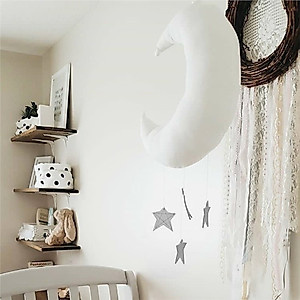 Braceus Wall Backdrop Children Room Hanging Moon Stars Stuffed Decor for Baby Bedroom (Pink + Silver)