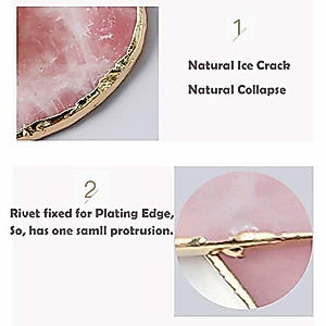 Rose Quartz Coaster Single with Stand (1Pcs),Pink Round Agate Coaster for Drinks,Natural Rose Crystal Stone with Golden Edge, Gemstone Geode Decor Gifts (1)