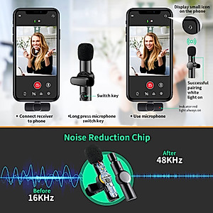 ERNSITNG Wireless Lavalier Microphone for iPhone iPad, Plug&Play Auto-syncs Clip-on Mini Mic for YouTube,TikTok,Facebook,Live,Zoom Video Recording,Noise Reduction(NO APP or Bluetooth Needed)