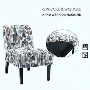 Altrobene Fabric Armless Accent Chairs Set of 2, Modern Slipper Side Chair with Washable Covers for Living Room Bedroom/Home Office, White/Blue/Floral