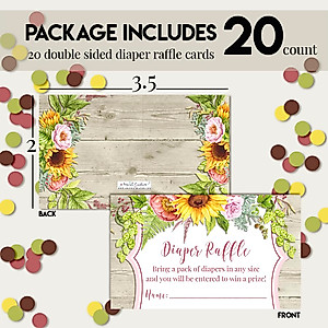 Amanda Creation Watercolor Sunflower, Dahlia, & Peony Floral Diaper Raffle Tickets for Baby Showers, 20 2" X 3” Double Sided Inserts, Bring a Pack of Diapers to Win Favors & Prizes!