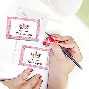Unicorn Thank You Cards - 4x7 Inches of 50 Purple and Pink Unicorn Design Blank Card Notes with Envelopes - Perfect for Kids and Birthday Parties, Write Happy Gift-Notes for Baby, Graduation, Weddings