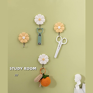 Adhesive Wall Hooks 4 Pcs Utility Hook Heavy Duty White Yellow Flower Wall Hangers for Robe Towel Keys Bags Decorative Sticky Hook for Backpack Hat Scarf Belt Storage Hooks for Kitchen Bathroom Porch