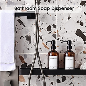 Supforce Shampoo Dispenser for Shower Wall Mount, No Drill Shampoo and Conditioner Dispenser with Matte Pump and Waterproof Labels, Shower Soap Dispenser Wall Mounted for Home Bathroom - Amber