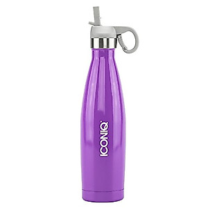 ICONIQ 17 oz Stainless Steel Vacuum Insulated Water Bottle with Pop Up Straw Cap, 17 Ounce (Gloss Purple/Gray)