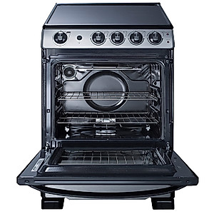 Summit Appliance REXH24RSS 24" Wide Electric Range and Convertible Hood Set, Push-to-turn Knobs, 4 Cooking Zones, Stainless Steel Hood, Adjustable Racks, Smooth Ceramic Glass Top, Boiler Tray