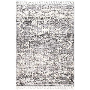 nuLOOM Roxy Textured Diamond Tassel Area Rug, 6' 7" x 9', Grey