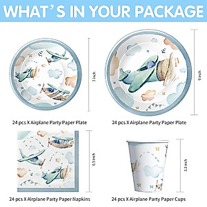 HIPVVILD Airplane Party Decorations Tableware - Airplane Birthday Party Supplies, Paper Plate, Cup, Napkin, Tablecloth, Cutlery, Airplane Theme Birthday Baby Shower Decorations Dinnerware | Serve 24