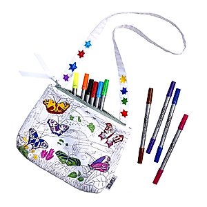 eatsleepdoodle Butterfly Coloring Crossbody Bag for Kids w/ 10pk Washable Markers for Kids - 8.5x7in Kids Coloring Crossbody Bag
