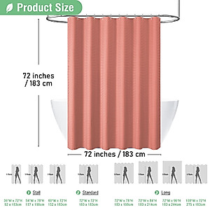 Dynamene Coral Fabric Shower Curtain - Waffle Weave Textured Heavy Duty Cloth Shower Curtains for Bathroom, 256GSM Hotel Luxury Weighted Bath Curtain Set with 12 Hooks,72x72, Coral