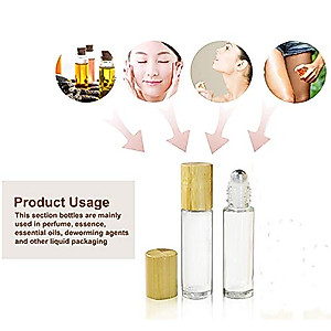 6 Count 10ml Bamboo Roll On Bottle For Essential Oils,Clear Glass Bottle With Natural Bamboo Lid,Portable Massage Stainless Steel Roller Ball Glass Vial Aromatherapy travel Perfumes Bottles