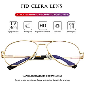 PORADAY Classic Aviator Glasses Clear Lens Metal Frame Eyewear for Men Women (Gold Frame/Clear Lens)