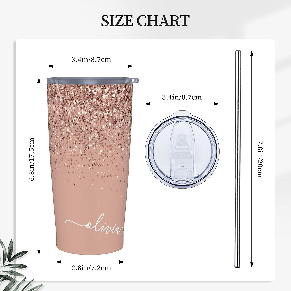 Blush Pink Rose Gold Glitter 20oz Tumbler Stainless Steel Vacuum Insulated Double Wall Travel Tumbler, Durable Insulated Coffee Mug, Thermal Cup With Lid and Straw for Hot & Cold Drinks