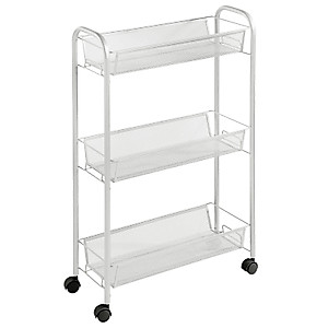 mDesign Steel Rolling Utility Cart Storage Organizer Trolley with 3 Basket Shelves for Laundry Room, Mudroom, Garage, Bathroom Organization - Holds Detergents, Hand Soap - Biro Collection, Light Gray
