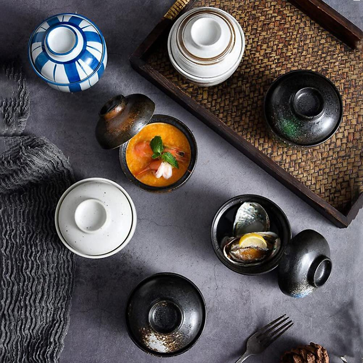 Angoily Ceramic Steamed Egg Bowl Small Lidded Ceramic Steaming Pot Steamed Food Bowl Ceramic Stockpot Ceramic Soup Pot Japanese Snack Bowl Soup Bowls with Lids French Ceramics Shabu Shabu