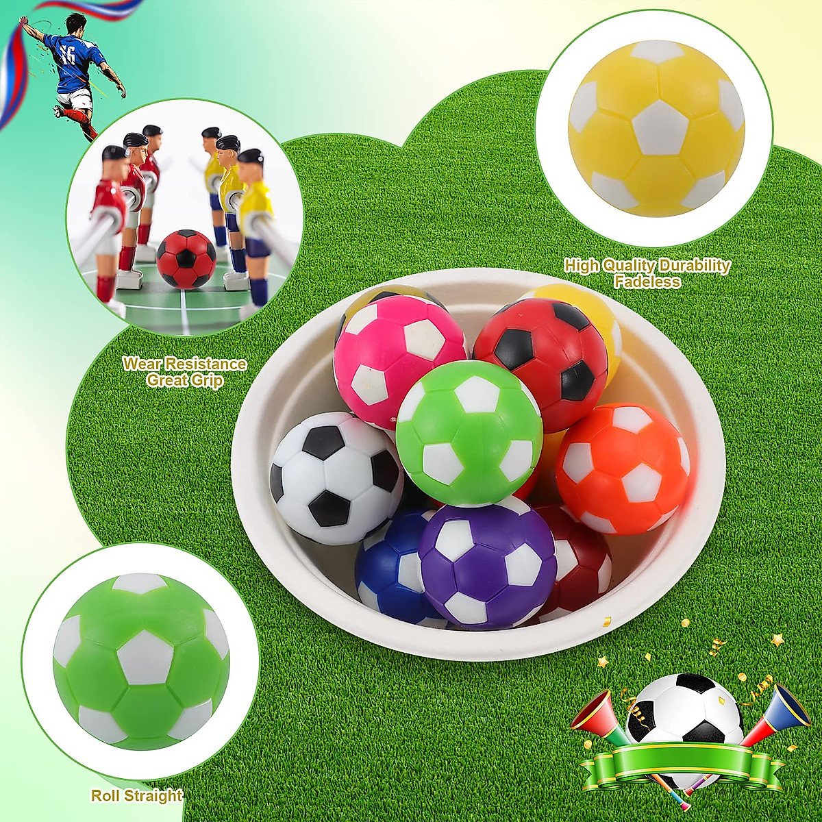 Erinnmy 14 PCS Foosball Balls,Tabletop Soccer Balls,Table Football Soccer Replacement Balls,Multicolor Official Tabletop Game Balls,Foosball Table Balls,1.42 Inch Mini Soccer Ball Foosball Balls