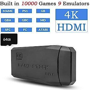 WWahuayuan Retro Game Console with Dual Controllers Plug & Play Video Game Stick Built in 10000+ Games, 9 Classic Emulators, TV 4K High Definition HDMI Output, Great Gift for Adults and Kids