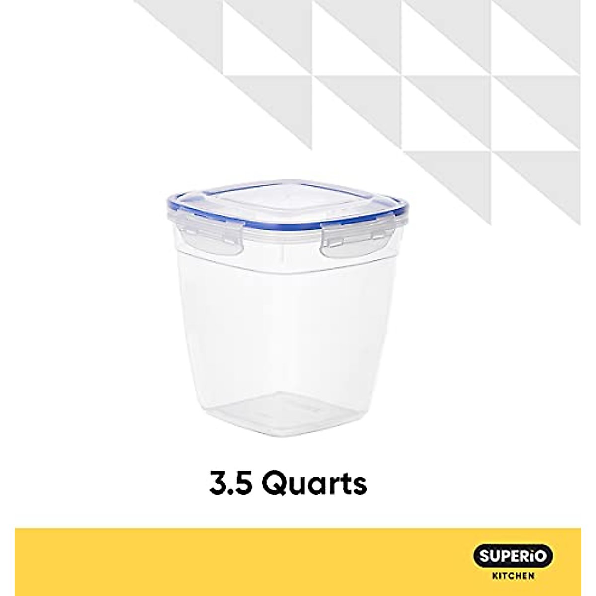 Superio Square Deep Sealed Container For Food, 3.5 Qt Plastic Container With Lid Keeps Food Fresh- For Pantry, Fridge- Microwave and Freezer Safe (1, 3.5 Quart)