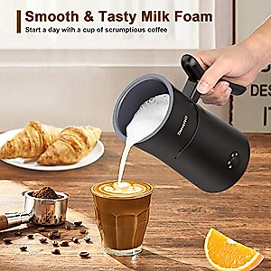 DINERO Milk Frother, 4 in 1 Electric Milk Steamer, Automatic Hot/Cold Milk Foam Maker, 8.1oz/240ml Frother for Coffee, Cappuccinos, Latte, Macchiato, Matcha, Hot Chocolate, Automatic off