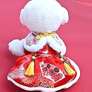 Pet Clothes Exquisite Pattern Dress Up Super Soft Thickened Dog Cat Fleece Lined Dress Pet Winter Outfit Pet Supplies Red S