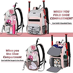 Baseball Backpack, Baseball Bag with USB Charging Port, Youth Softball Bat Bag with Vented Shoes Compartment, Lightweight Baseball Bag TBall Bat & Equipment with Fence Hook, Gift for Boy Girls