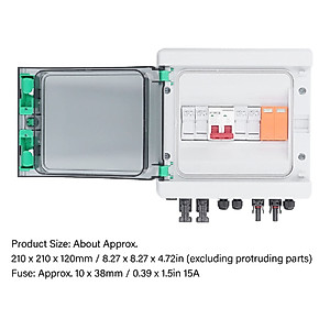 PV Combiner Box, DC500V 2 String Solar PV Combiner Box Waterproof Overload Protection with 15A Fuse for RV