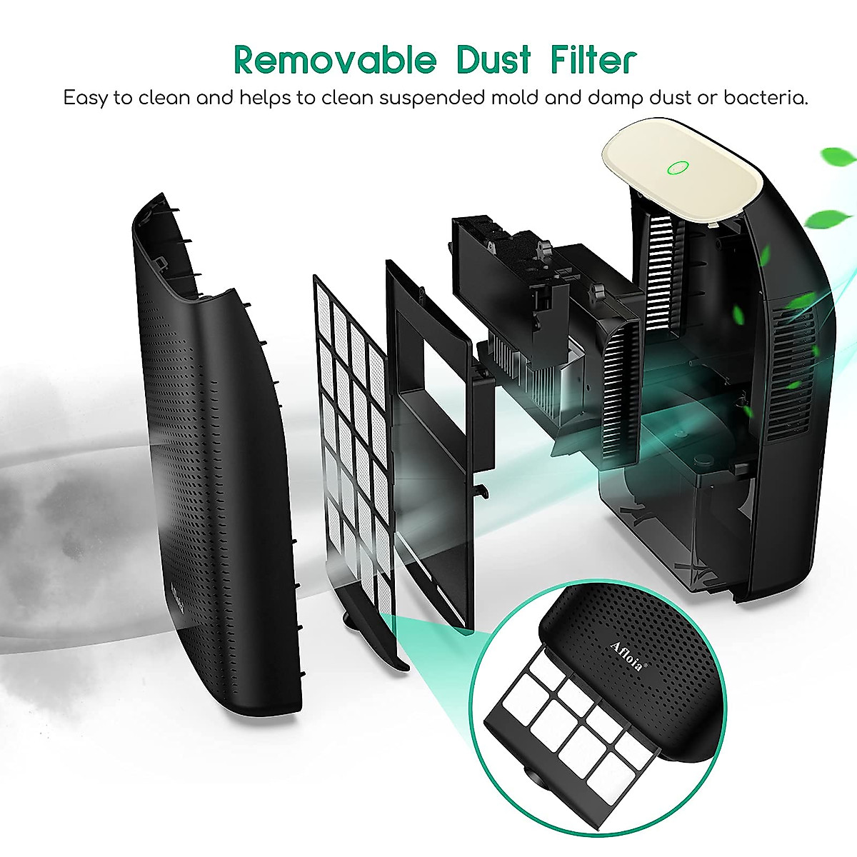 Afloia Dehumidifier for Home 2500 Cubic Feet(269 sq ft), Quiet Portable Electric Dehumidifiers, 70oz Small Dehumidifier Remove Humidity for Bathroom Basement Closet RV Garage,Auto Shut Off, Black