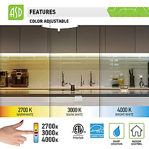 ASD Swivel LED Under Cabinet Lighting, 12 Inch 5W, Hardwired or Plug-in, 2700K/3000K/4000K Selectable, Rotatable Lens, Dimmable Linkable Under Counter Light for Kitchen, ETL & Energy Star