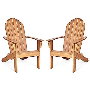 Tangkula Adirondack Chair, Acacia Wood Adirondack Lounger Chair, Outdoor Armchairs with Slatted Seating, Weather Resistant, for Patio Deck Lawn Backyard, Garden Adirondack Furniture (2, Natural)