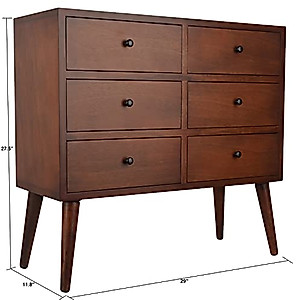 Decor Therapy Mid Century 6-Drawer Wood Accent Chest, Walnut