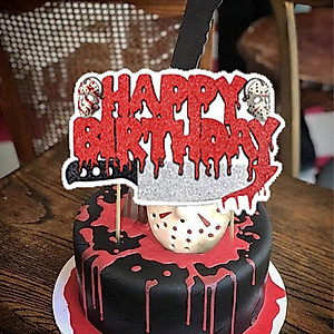 Friday The 13th Party Decorations,Birthday Party Supplies for Horror Movie Party Supplies Includes Banner - Cake Topper - 12 Cupcake Toppers - 18 Balloons