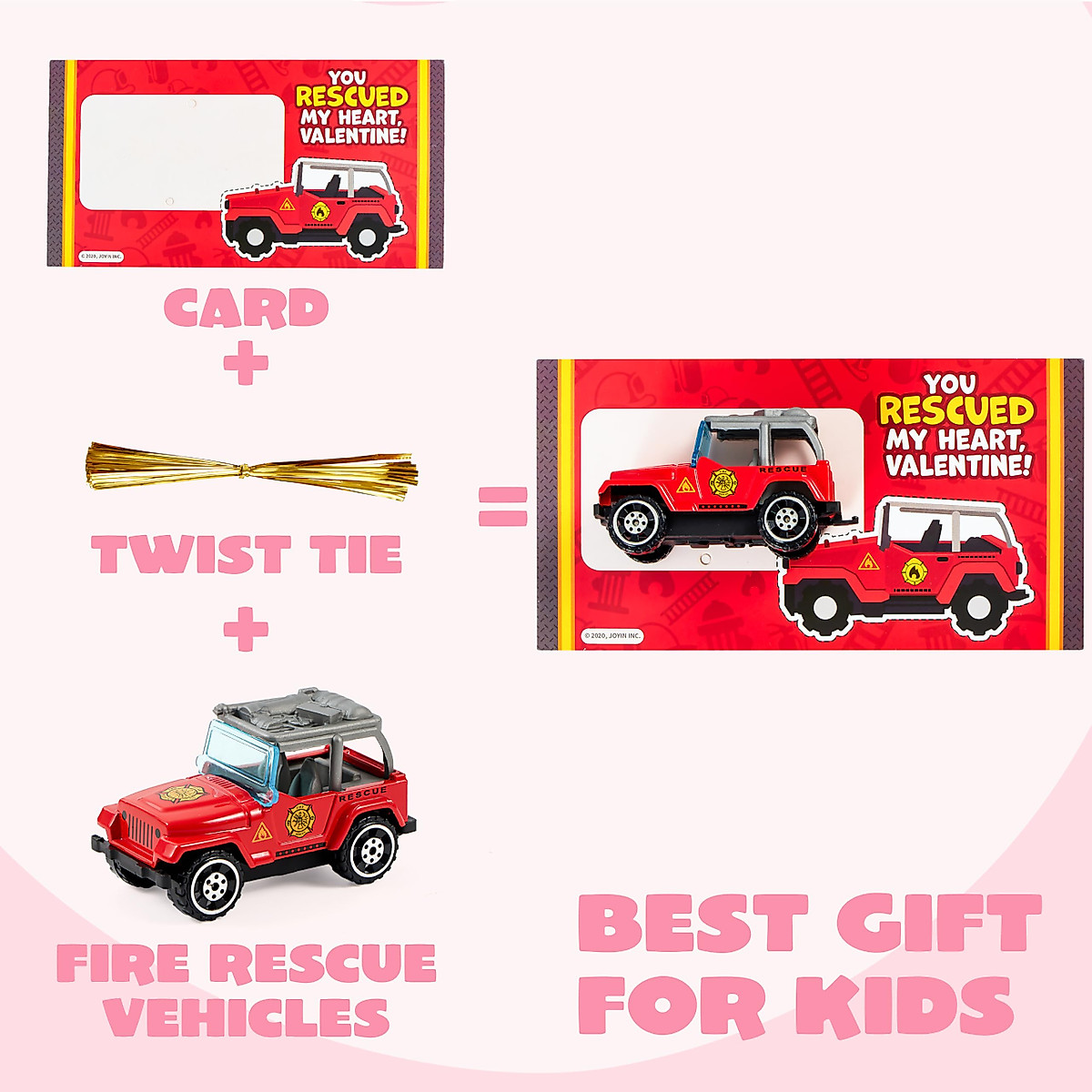 JOYIN 28 Packs Valentines Day Cards with DieCast Fire Rescue Vehicles Toys for Kids Valentine Party Favor, Classroom Exchange Prize and Gifts for Boys, Valentine’s Greeting Cards