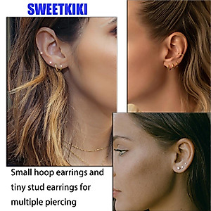 Dainty 6 Pairs Earrings Sets for Multiple Piercing, Lightweight 14K Gold Plated Small Huggie Hoop Earrings, Lobe, Hypoallergenic (14K Gold Plated- Huggie Hoops and CZ Studs)