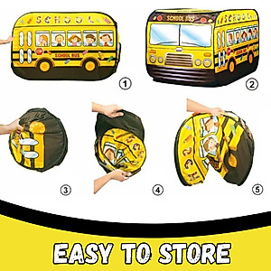 Pop Up Play Tent for Kids - My First Foldable Indoor & Outdoor Playhouse Vehicle Toys for Toddlers, Boys and Girls (School Bus)