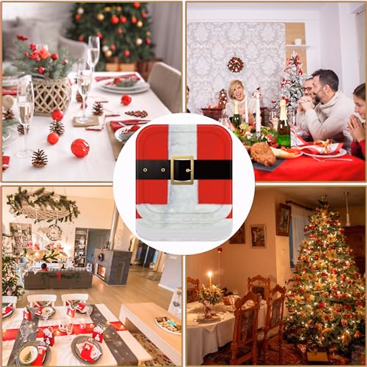 QXBXYHM 25 Count Christmas Paper Plates Christmas Disposable Plates Christmas Party Tableware Christmas Santa Belt Dinner Plates for Christmas Holiday Dining Party (Christmas santa belt)