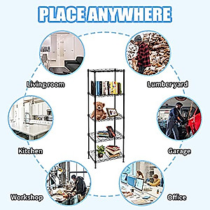 SUNLPH 5-Tier Wire Shelving Adjustable Shelves Unit Metal Storage Rack for Laundry Bathroom Kitchen Pantry Closet Organization (Black, 16.6" L x 11.4" W x 49.1" H)