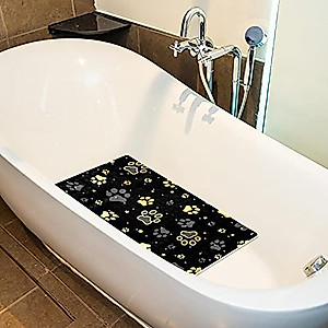 Non-Slip Bathtub Mats Gold Dog Paw Print and Star Prints Soft Bath Tub Bathroom Shower Mat for Baby and Adults, Machine Washable