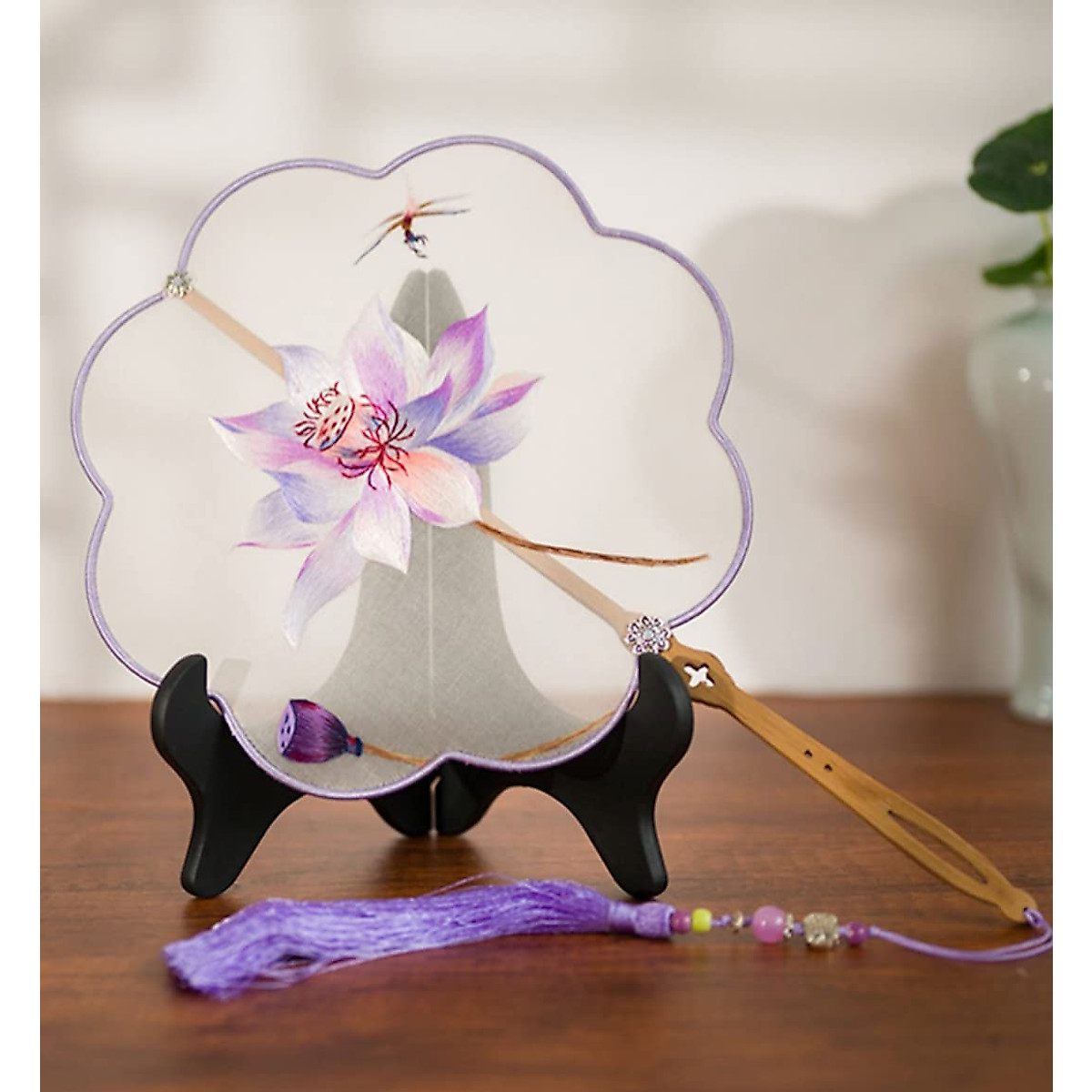 HangErFeng Silk Double-sided Hand made Embroidered Fans Classical Hanfu Accessories Chinese Fan Flower 33