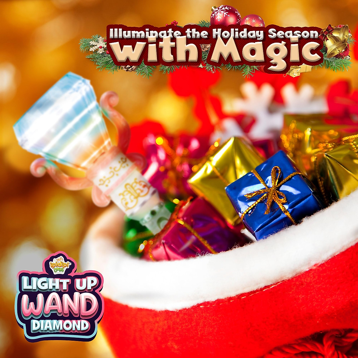 IPIDIPI TOYS Light Up Spinning Diamond Wand, Rotating Magic Princess Toy, Sensory Pretend Play for Kids Girls and Boys, Christmas Stocking Stuffers