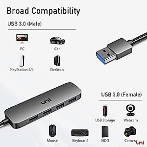 USB Splitter for Laptop 4-Port, uni Ultra-Slim USB 3.0 Hub, Multiple USB Port Expander Compatible with Keyboard and Mouse Adapter, PC, MacBook Air, Mac Pro, iMac, Surface Pro, Flash Drive, Mobile HDD