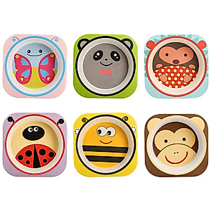 Lyellfe 6 Pack Bamboo Kids Bowls, 10 Oz Unbreakable Cute Bowls for Kids, Fun Cartoon Bowls, Kids Tableware Cereal Bowls for Soup Noodle Pasta, BPA Free, Dishwasher Safe