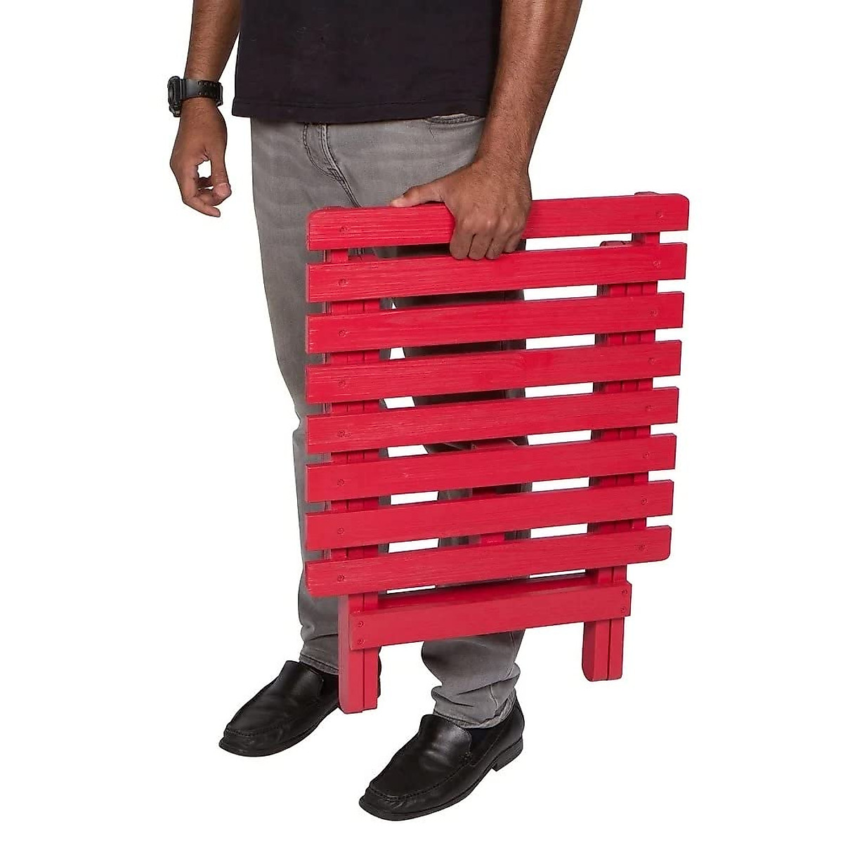 Classic Design Adirondack Square Folding Patio Table with Slated Top & Genuine Cedar Wood Construction | Chili Red Color Weatherproof Finish Best for Indoor Outdoor Use | Water & Rust Resistant